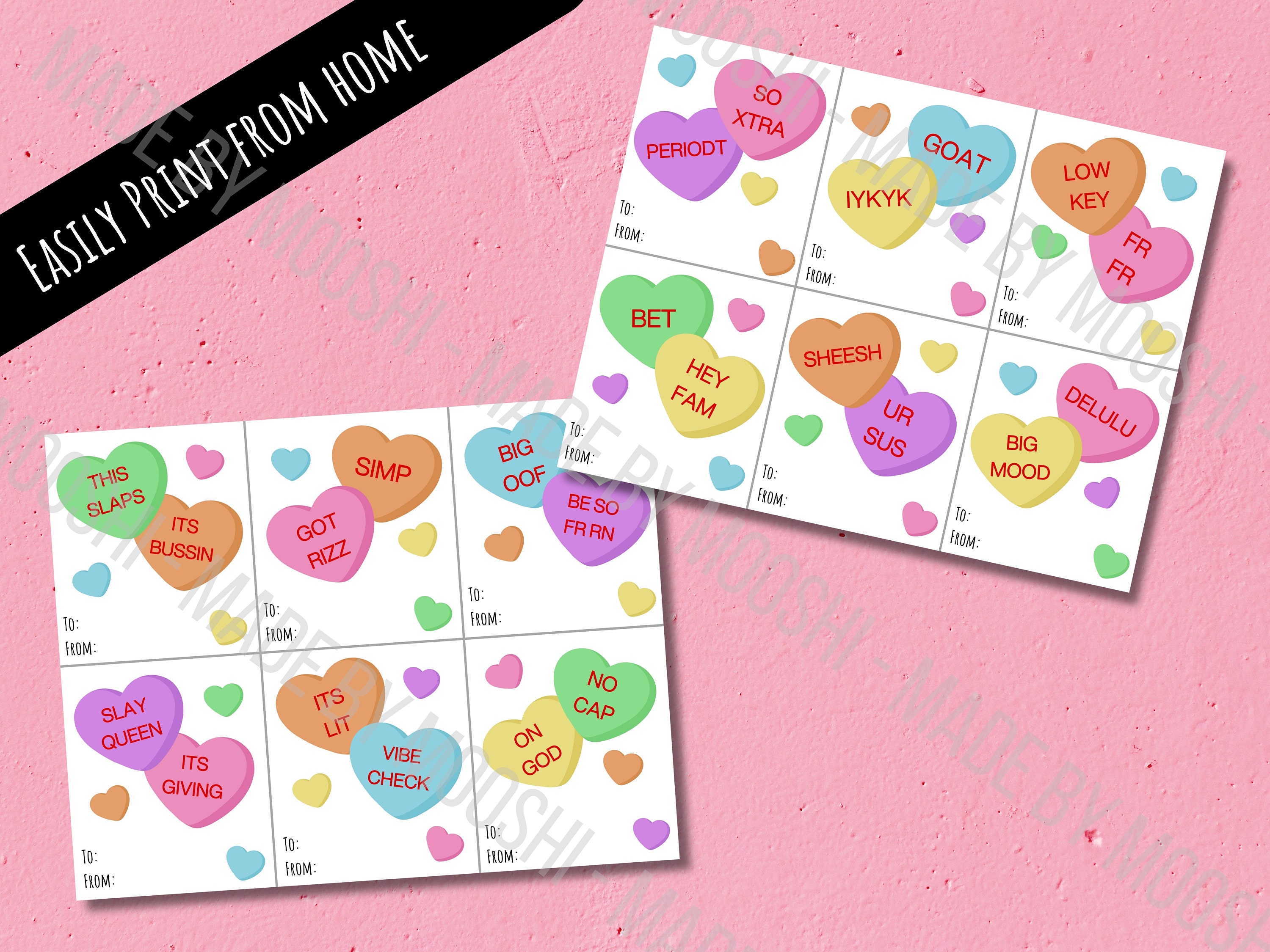 Printable 12 Pack Funny Candy Heart Cards, Valentine's Day Gen Z ...