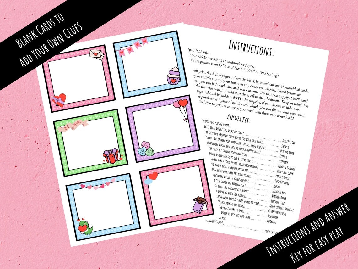 Printable Valentine's Day Scavenger Hunt Clues, Indoor Treasure Hunt ...