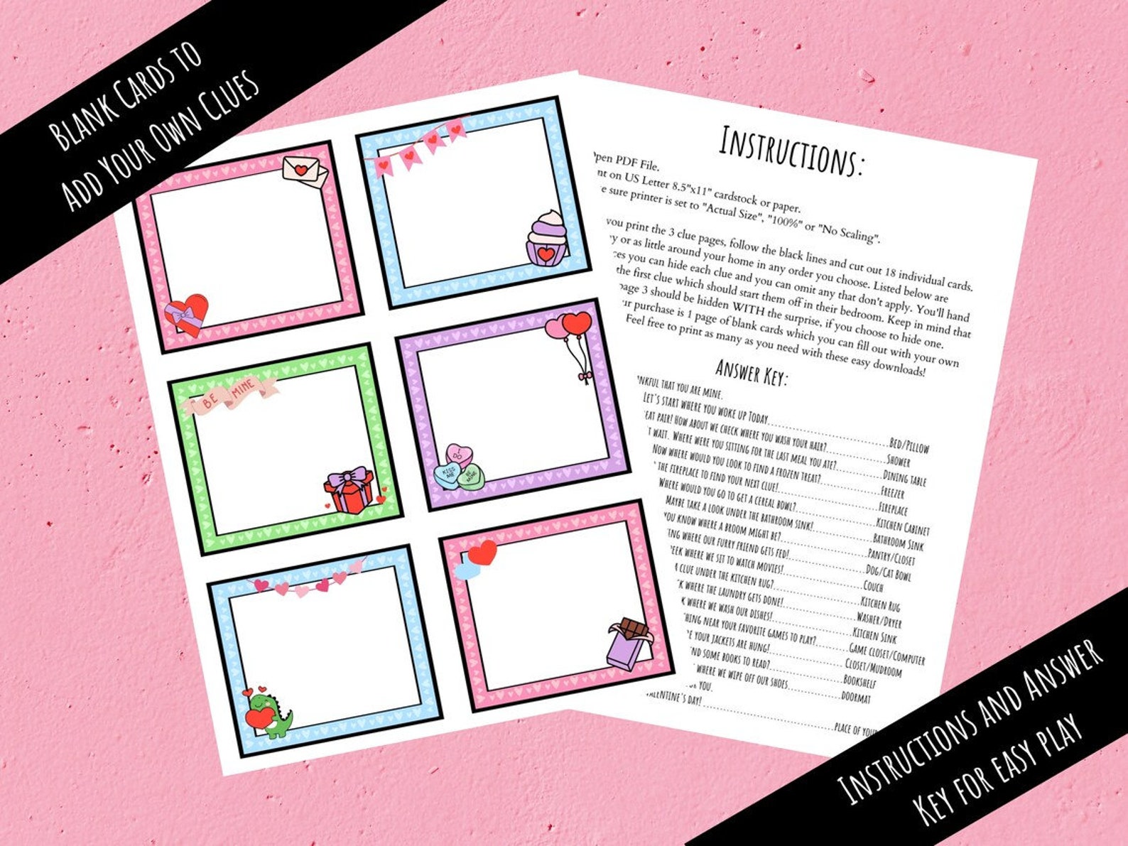 Printable Valentine's Day Scavenger Hunt Clues, Indoor Treasure Hunt ...