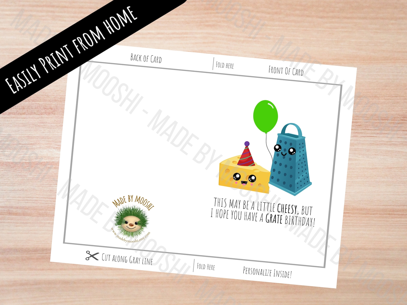 Printable Cheesy Happy Birthday Card, Cheese and Grater Celebration ...