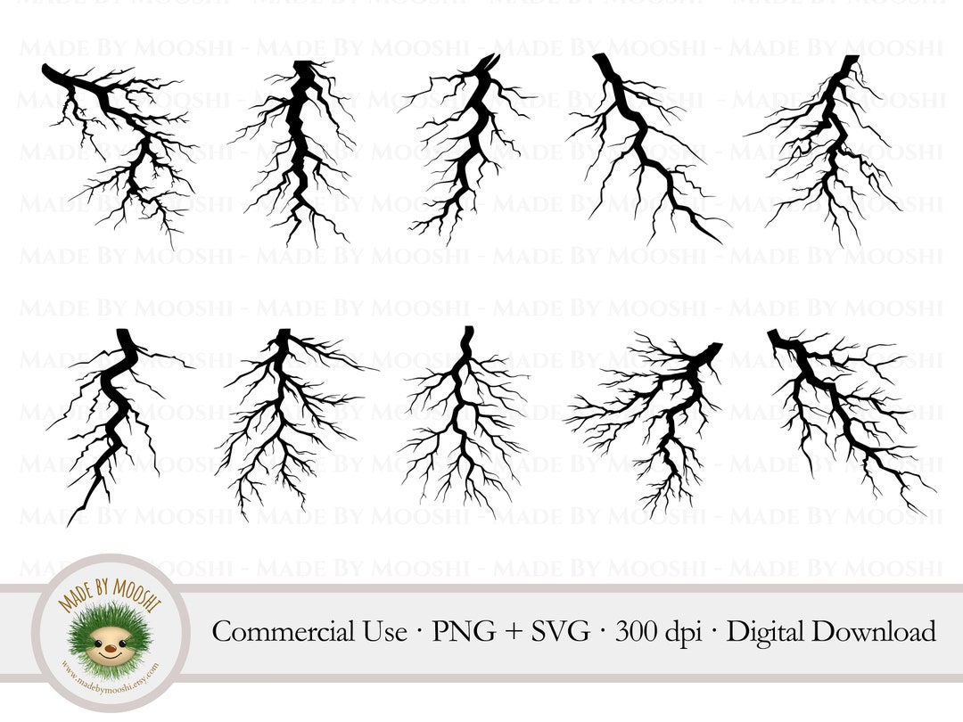 Lightning Bolt Clipart Bundle, Simple Black Silhouette Storm Graphics ...