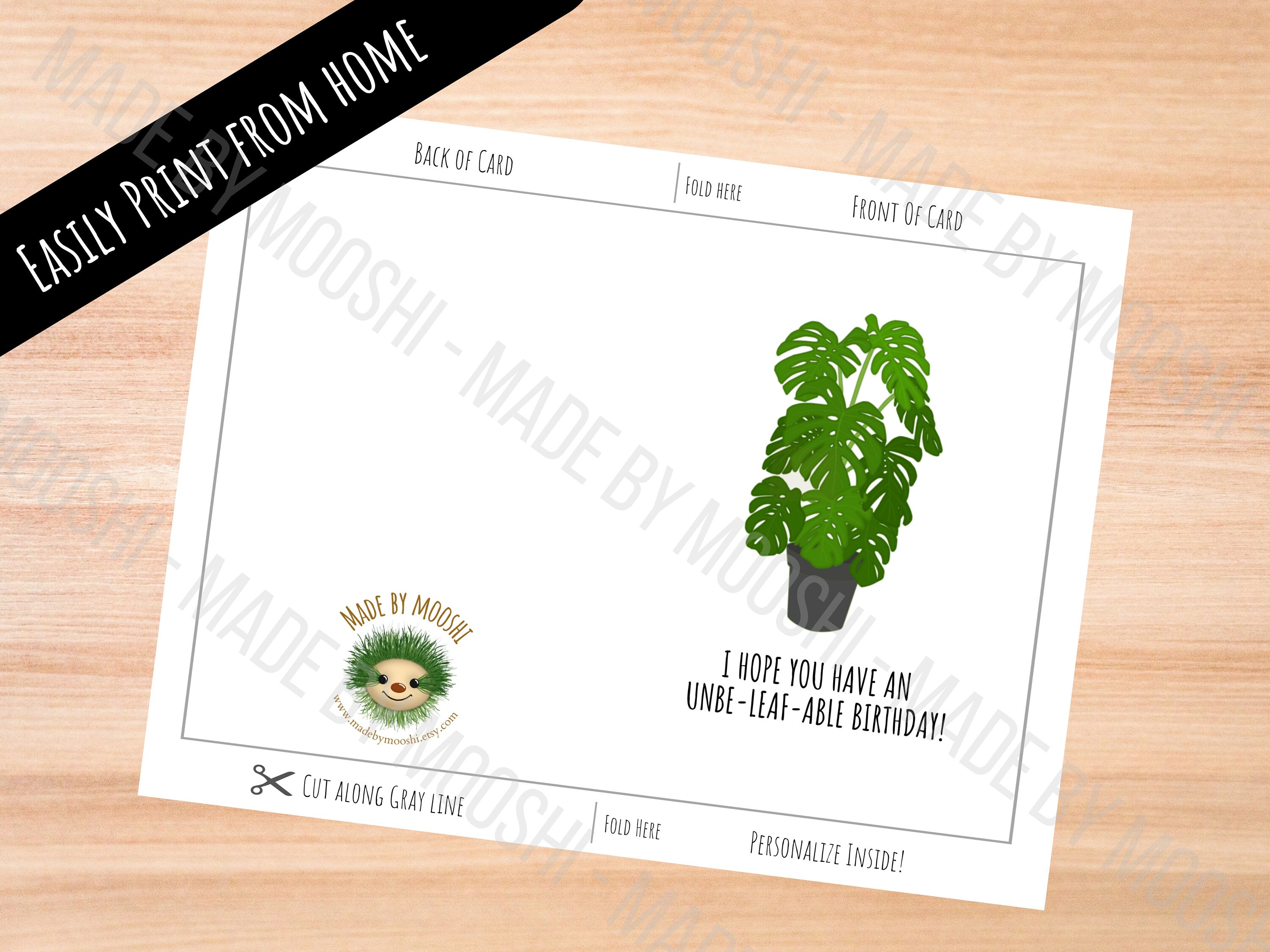 Printable Unbe-leaf-able Birthday Card, Monstera Swiss Cheese Tropical ...