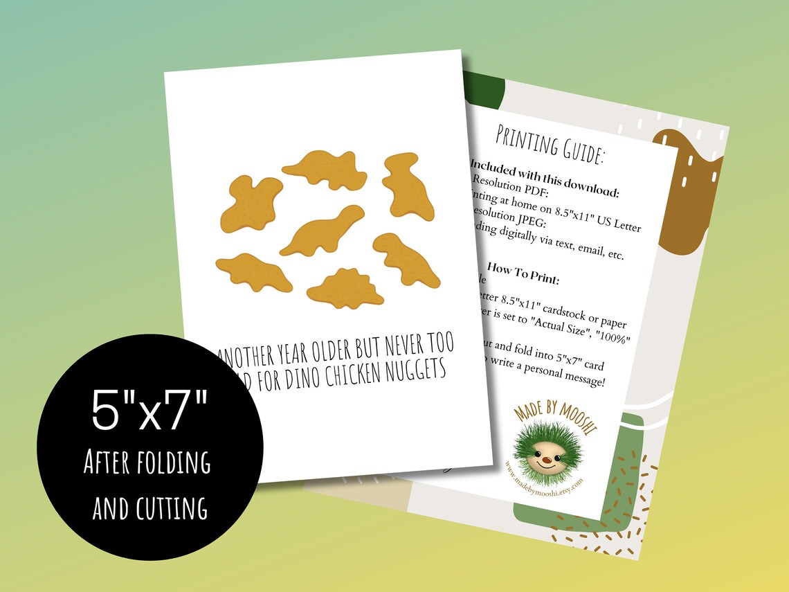Printable Dino Chicken Nuggets Happy Birthday Card, Dinosaur Chicky ...