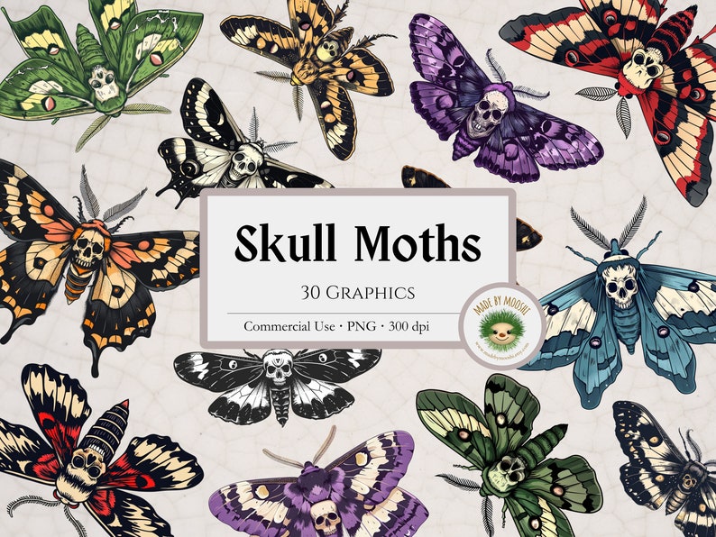 Skull Moths Bundle Clipart, Death's Head Hawk Moth Insect Graphics ...