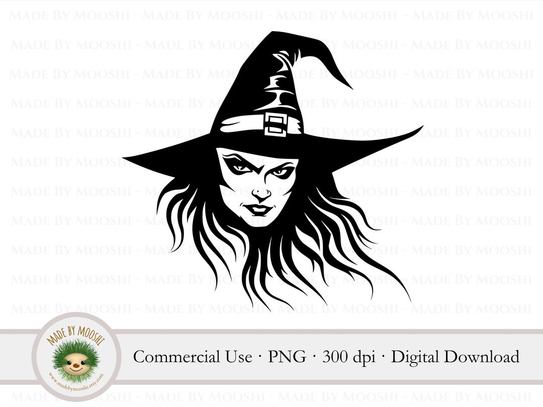 Witch Face Clipart, Simple Black Silhouette Young Witchy Woman With Hat ...
