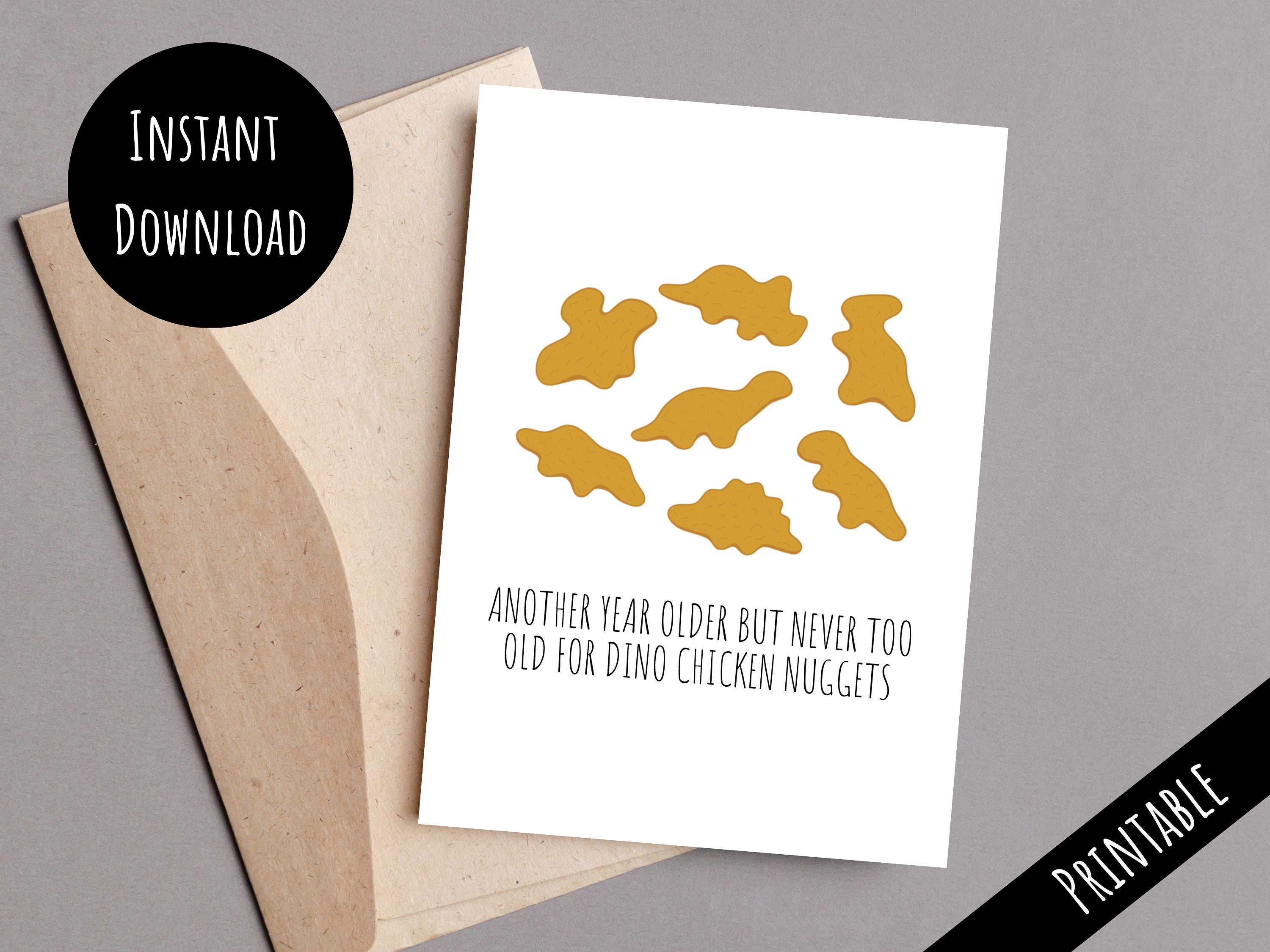 Printable Dino Chicken Nuggets Happy Birthday Card, Dinosaur Chicky ...
