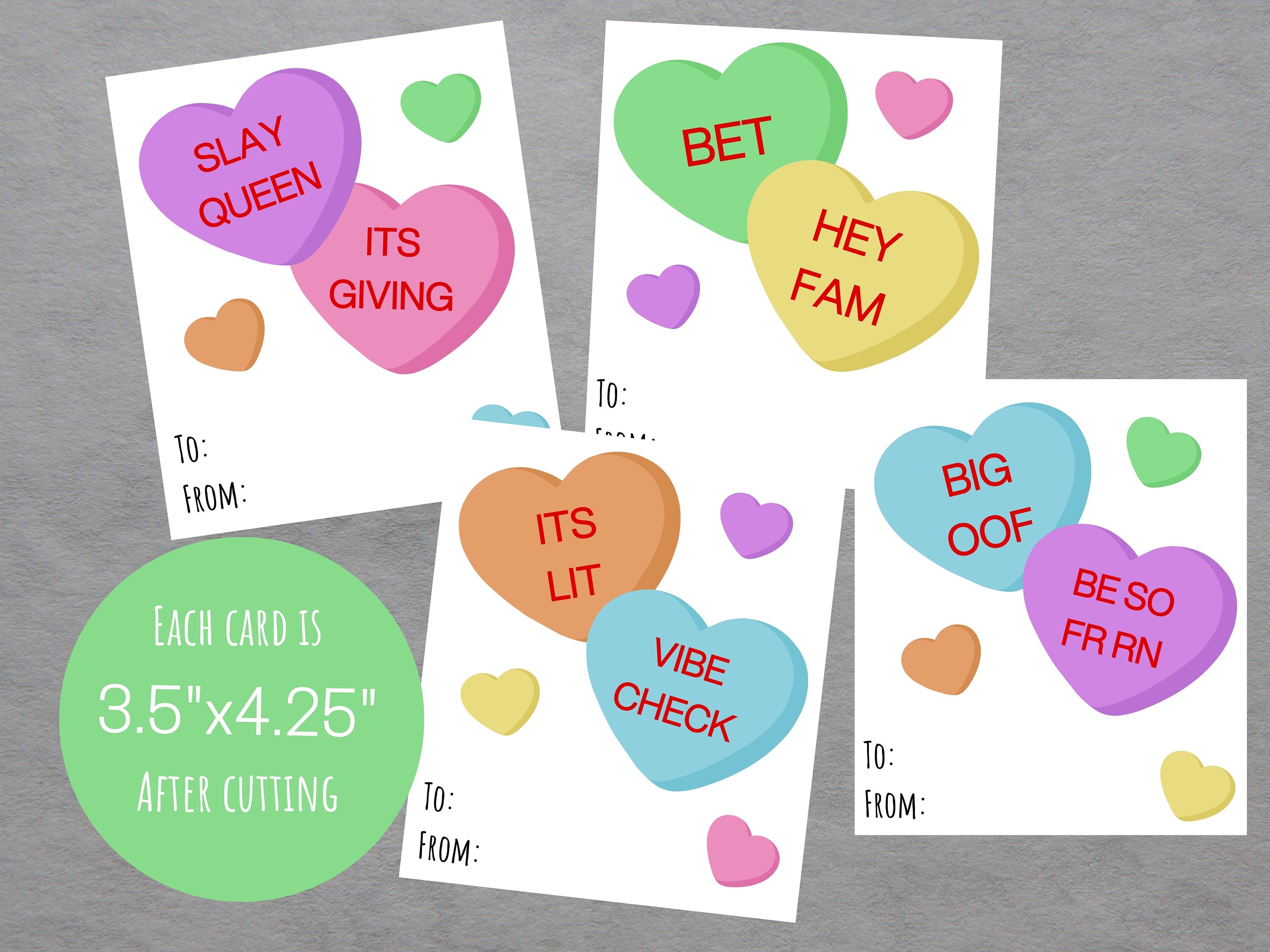 Printable 12 Pack Funny Candy Heart Cards, Valentine's Day Gen Z ...