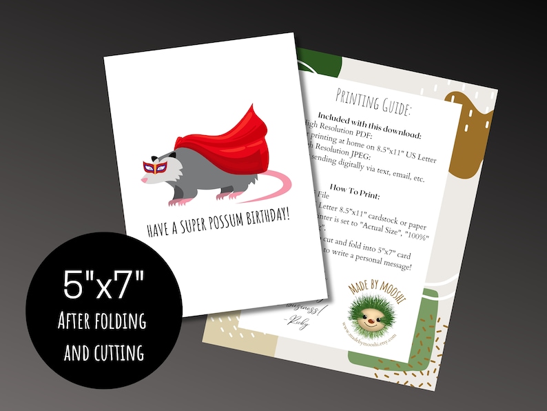 Printable Funny Super Possum Birthday Card, Cute Superhero Animal Pun ...