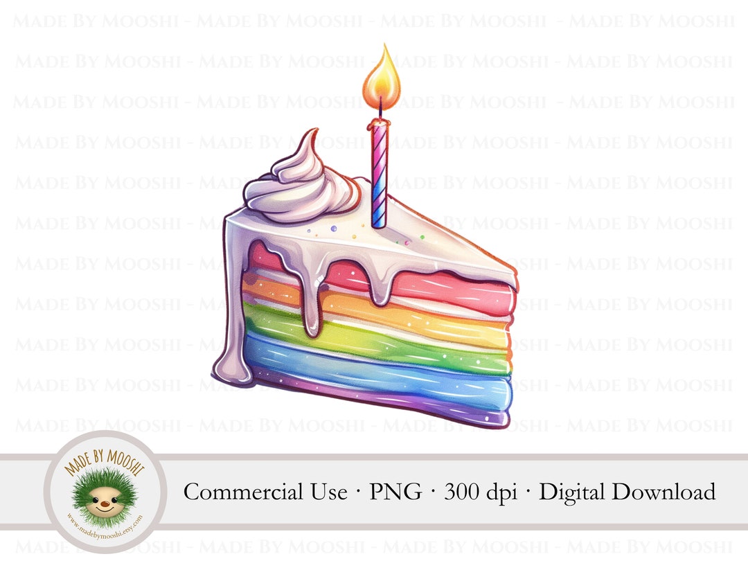 Rainbow Cake Slice Watercolor Clipart, Colorful Tiered Birthday Candle ...