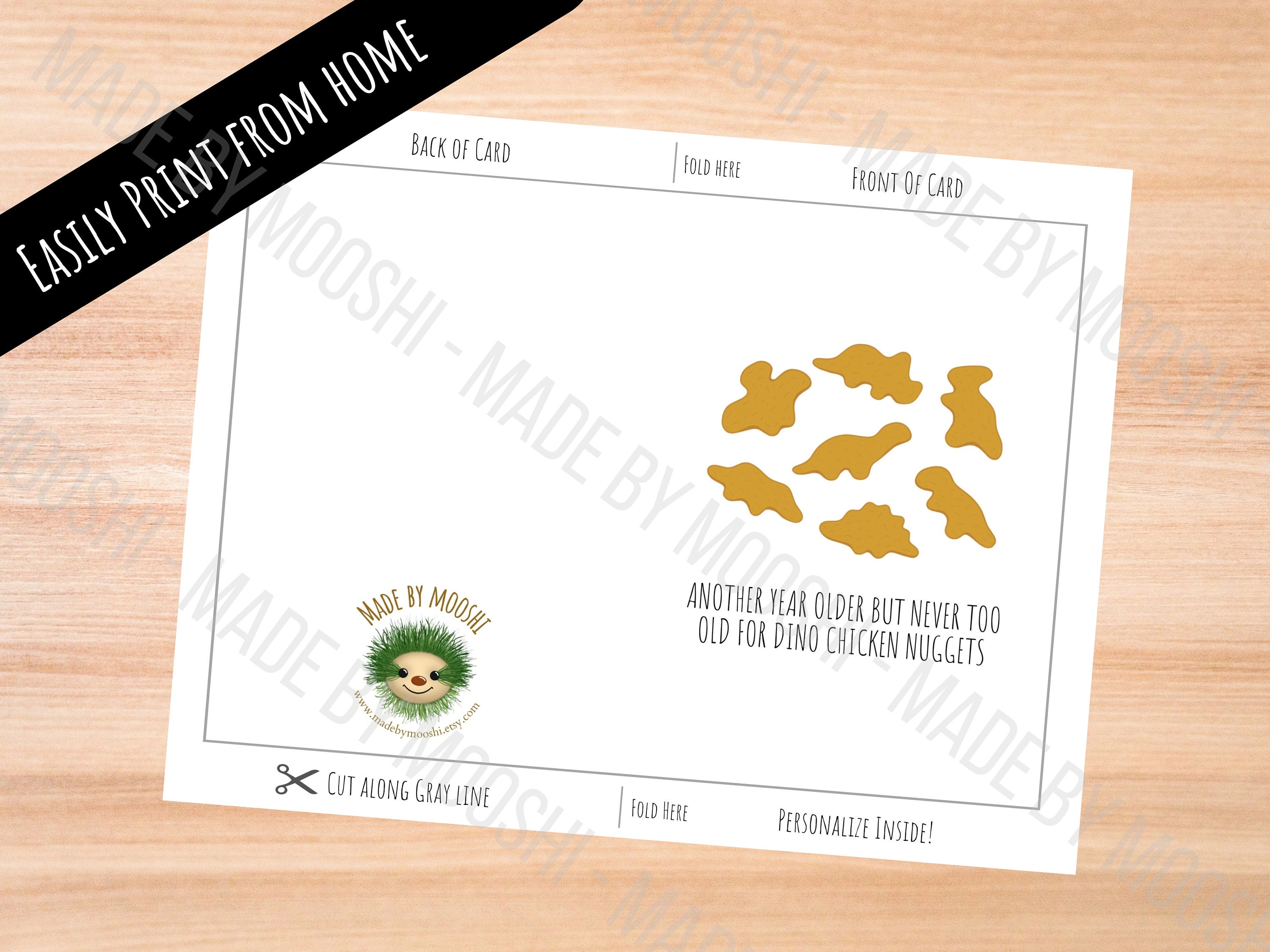 Printable Dino Chicken Nuggets Happy Birthday Card, Dinosaur Chicky ...