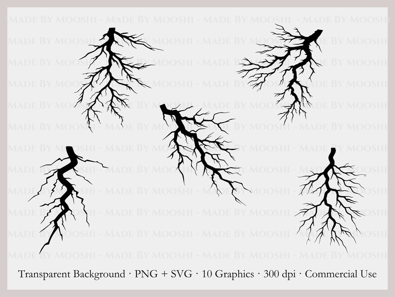 Lightning Bolt Clipart Bundle, Simple Black Silhouette Storm Graphics ...