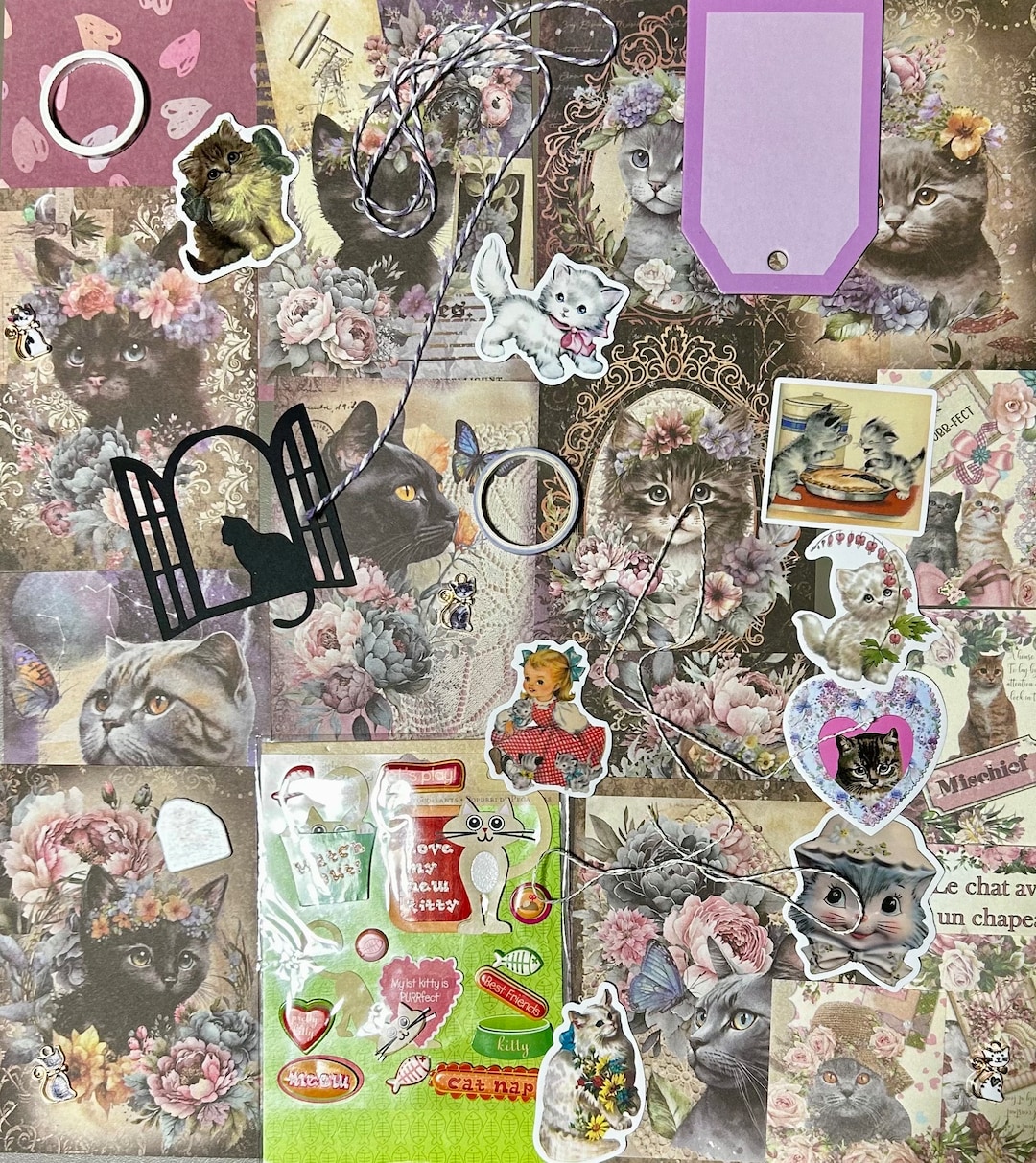 Cats Theme Paper Craft Ephemera Kit. Scrapbooking. Cardmaking. Junk ...