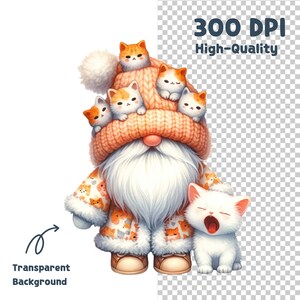 Watercolor Cat Lover Gnome Clipart Bundle | 20 High-quality Pngs | Cat ...