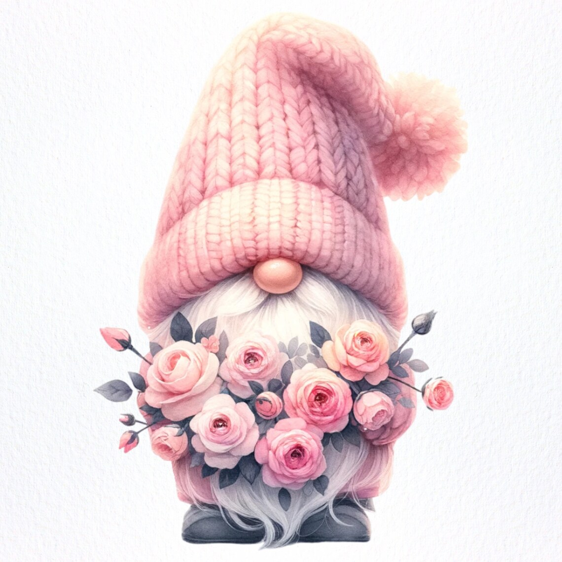 Watercolor Gnome With Pink Rose Clipart 10 High-quality Pngs Digital ...