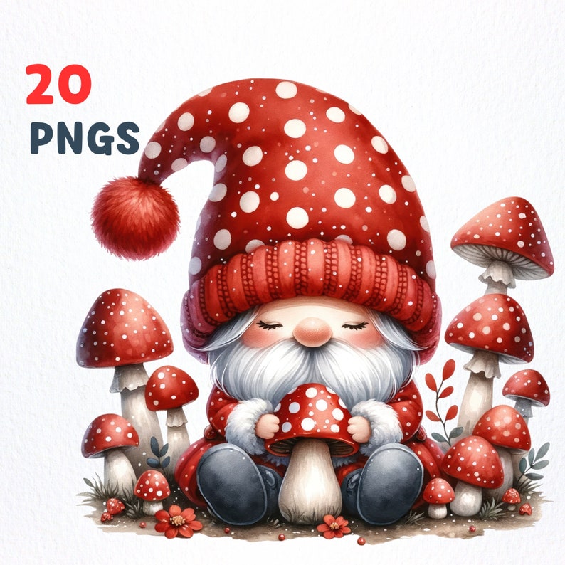 Watercolor Mushroom Gnome Clipart Bundle 20 High-quality Pngs Mushroom ...