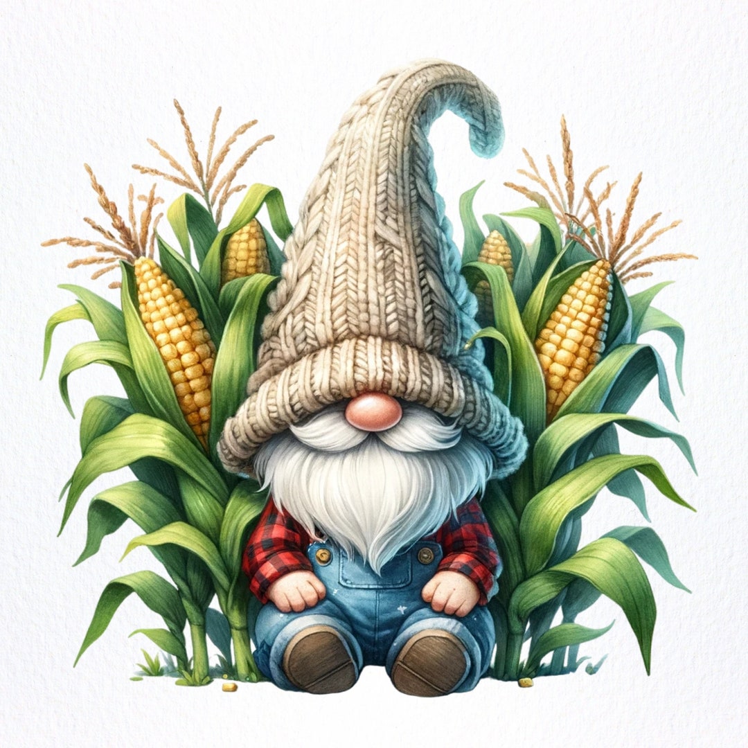 Watercolor Corn Farmer Gnomes, Corn Farmer Gnome Png, Farmer Gnomes ...