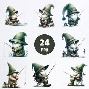 Watercolor Fishing Gnomes, Fisherman Gnome Png, Fly Fishing Gnomes ...