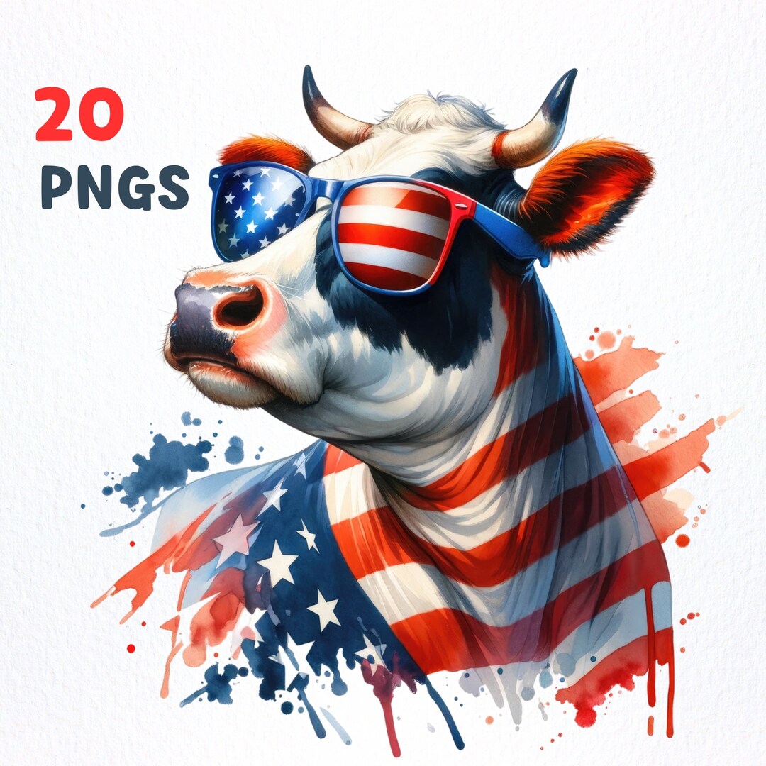 Patriotic Cow Clipart Bundle | 20 High-quality Pngs | American Flag Cow ...