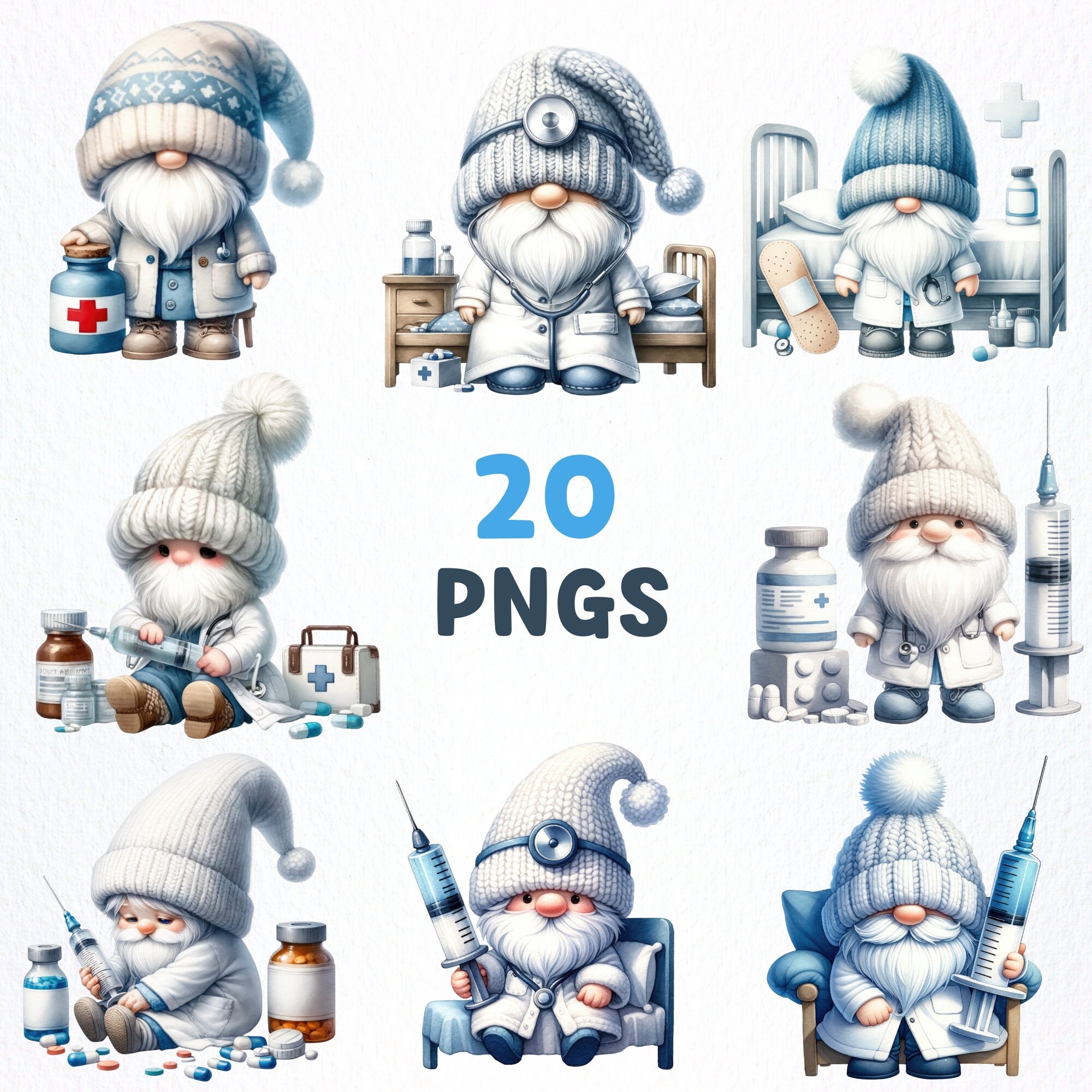 Watercolor Doctor Gnome Clipart PNG Bundle 20 High-quality Pngs Nursery ...