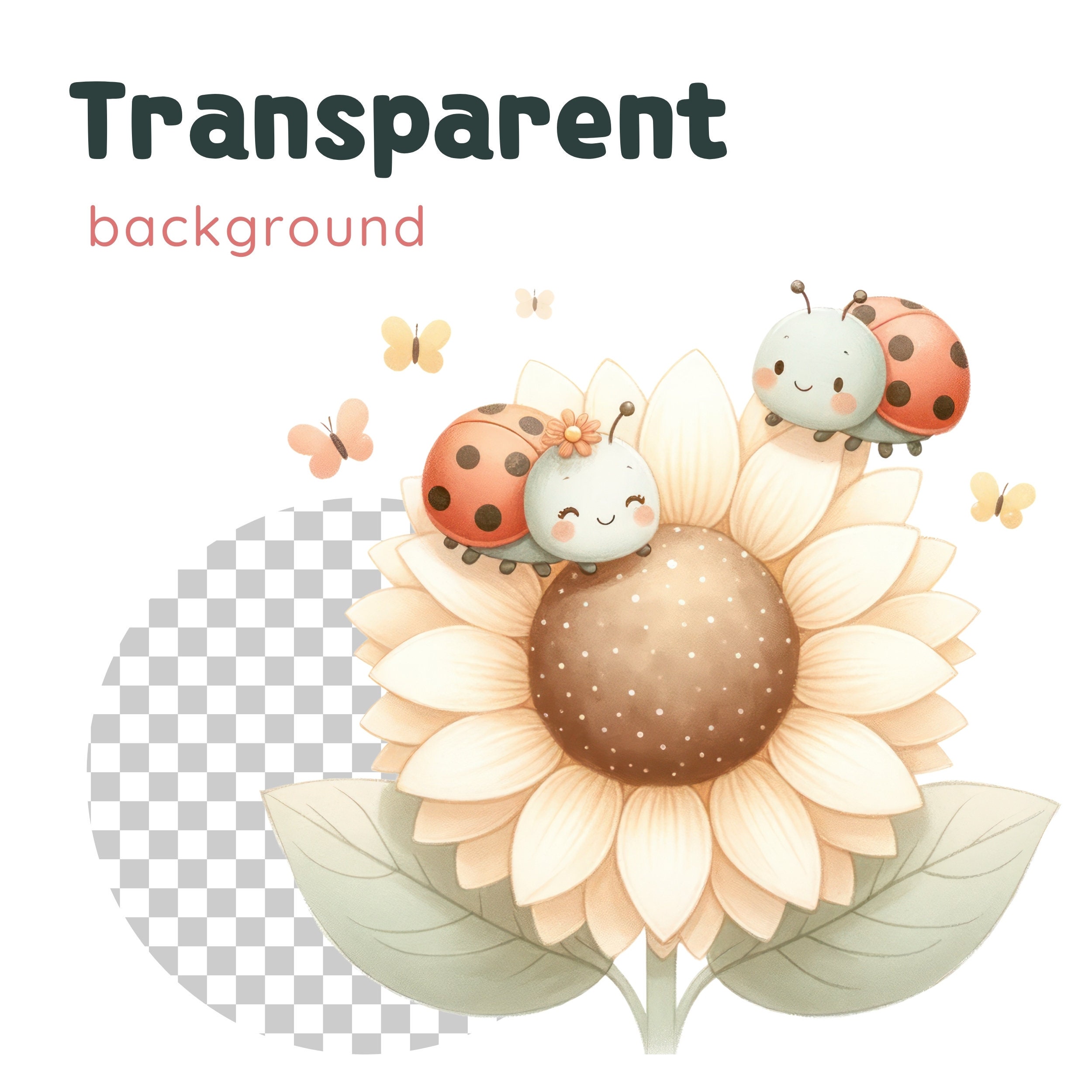 Ladybugs With Flowers Watercolor Clipart Set, Cute Ladybug and Flowers ...