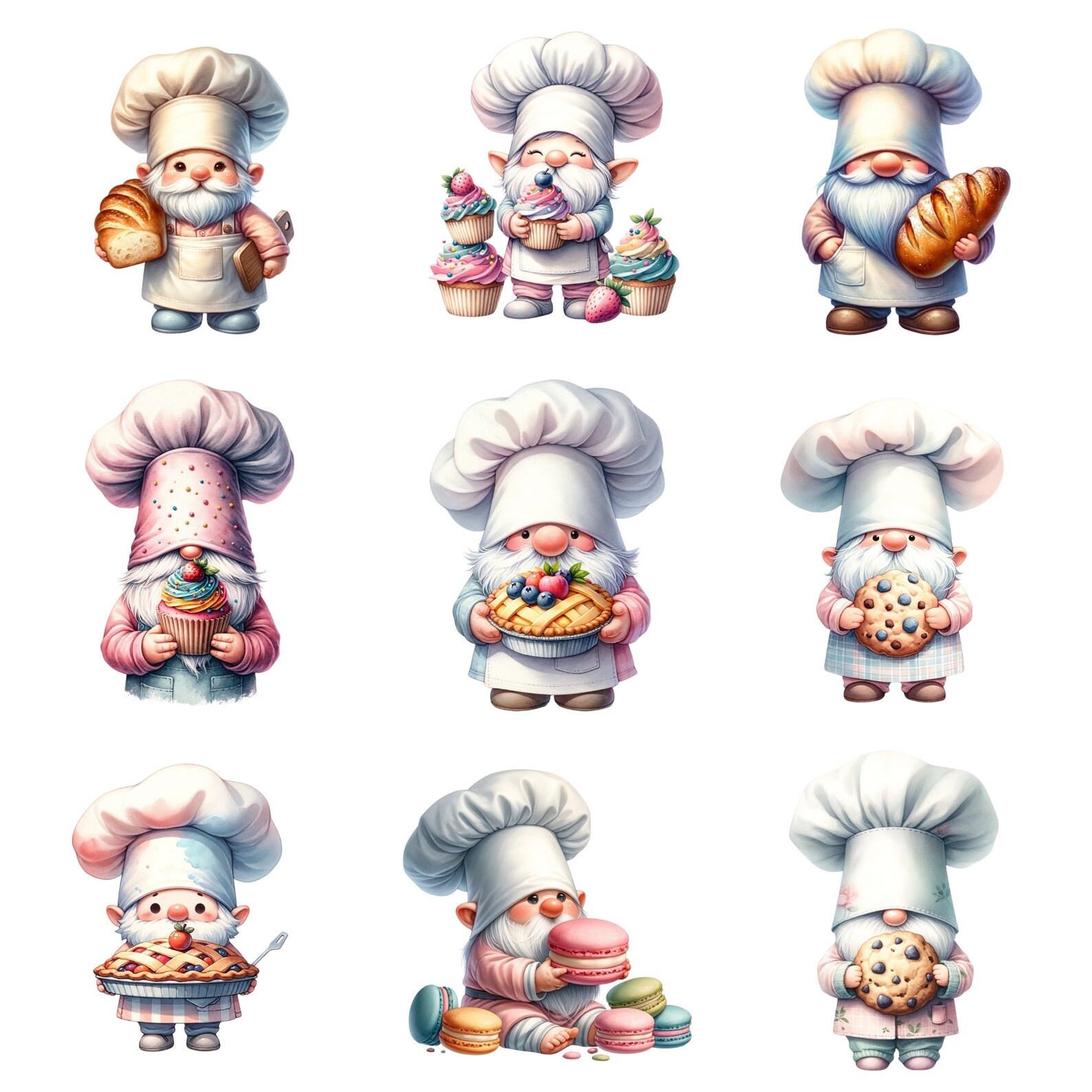 Watercolor Baker Gnomes, Baking Gnomes Png, Chef Gnome, Cute Gnomes ...