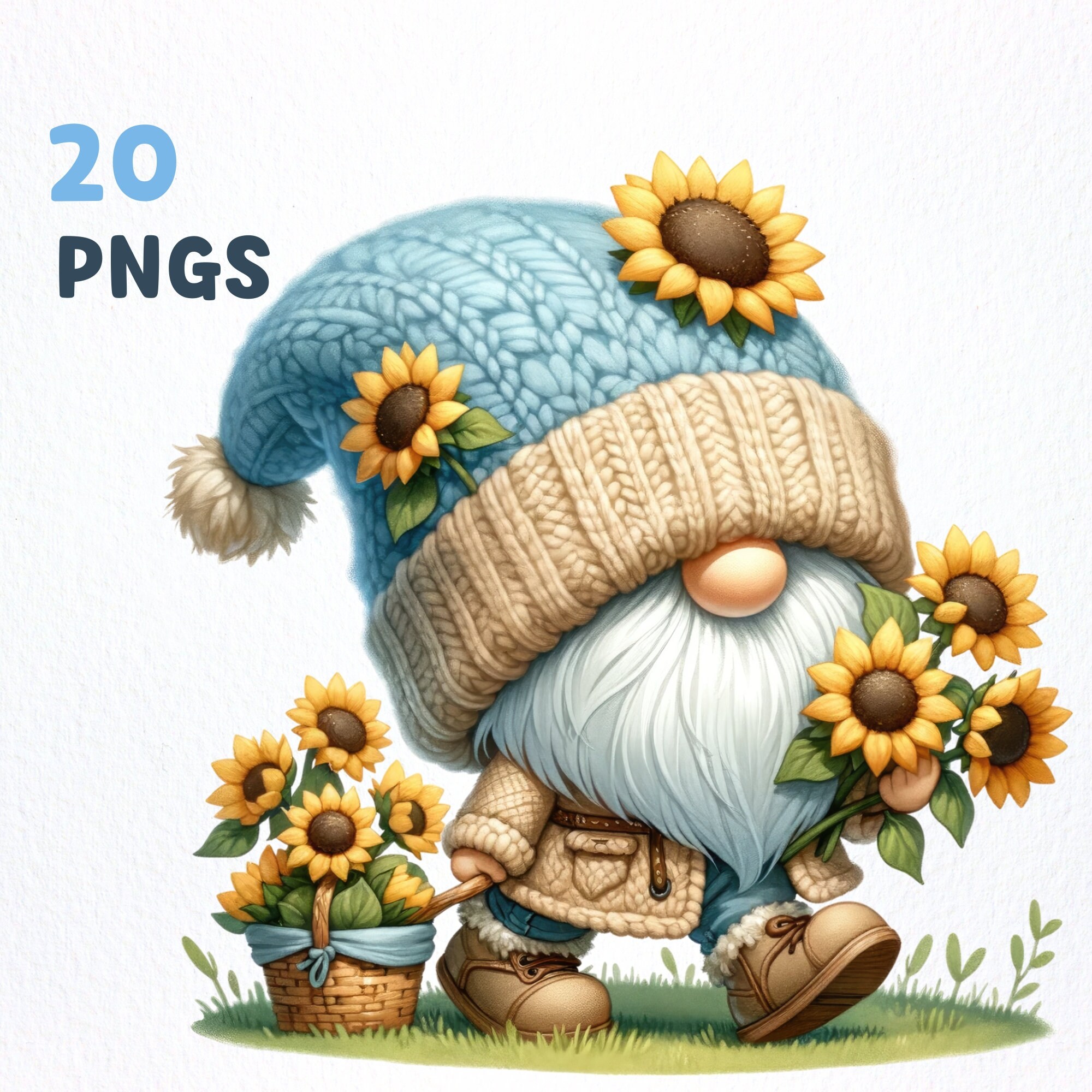 Watercolor Sunflower Gnome Clipart Bundle 20 High-quality Pngs ...