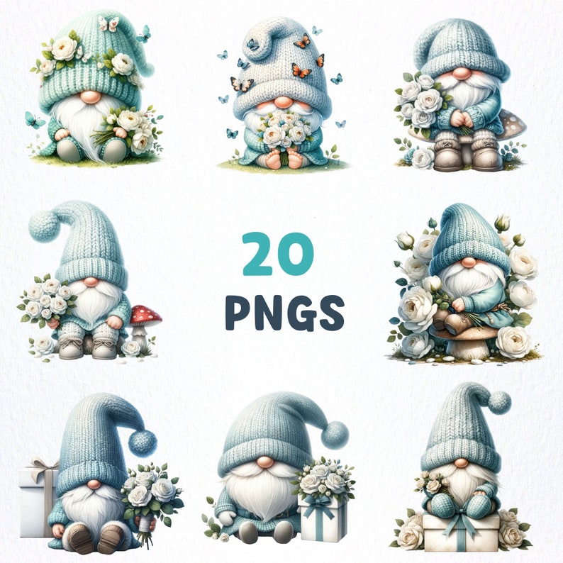 White Rose Gnome Clipart Bundle 20 High-quality Pngs Valentine Clipart ...