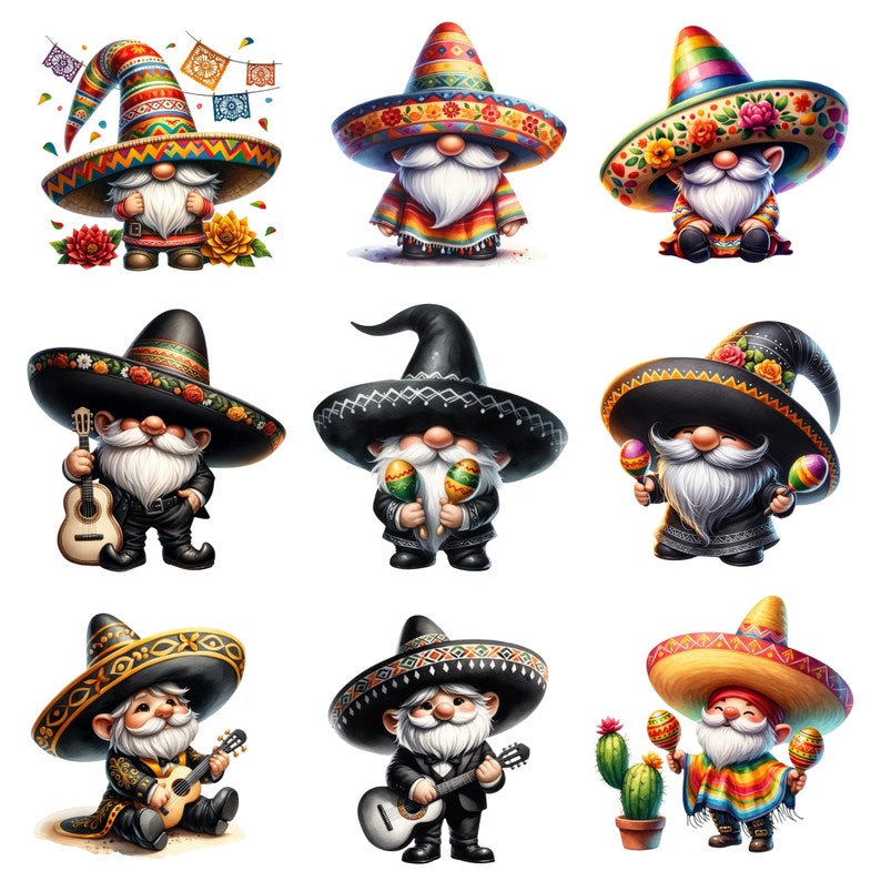 Watercolor Cinco De Mayo Gnomes, Cinco De Mayo Gnomes Png, Maxican ...