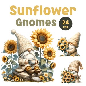 Watercolor Sunflower Gnomes, Gnome With Flowers Png, Garden Gnomes ...