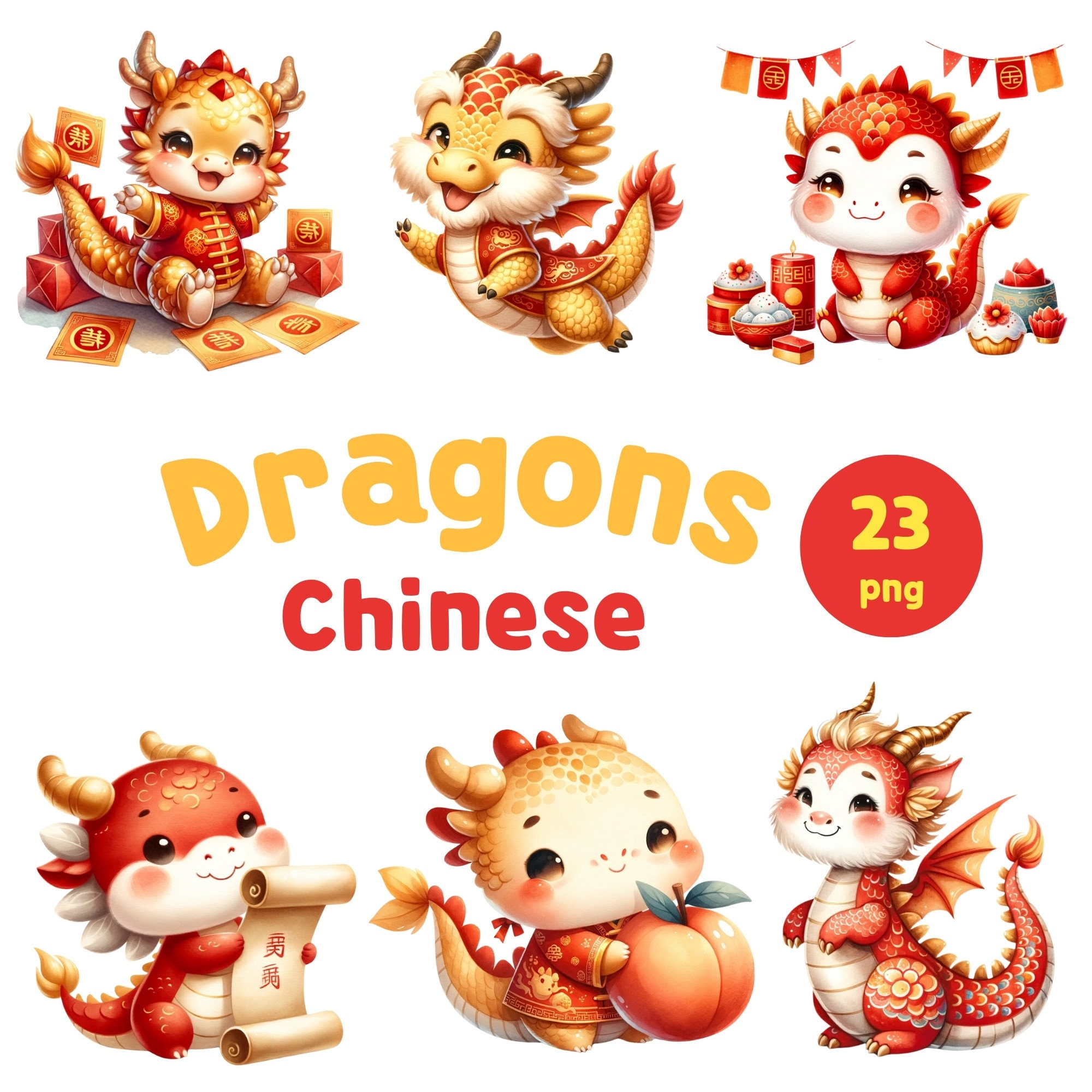 Chinese Dragon Clipart Bundle, 23 High Quality Pngs, Chinese New Year ...