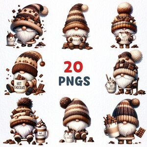 Watercolor Hot Chocolate Gnome Clipart Bundle | 20 High-quality Pngs ...