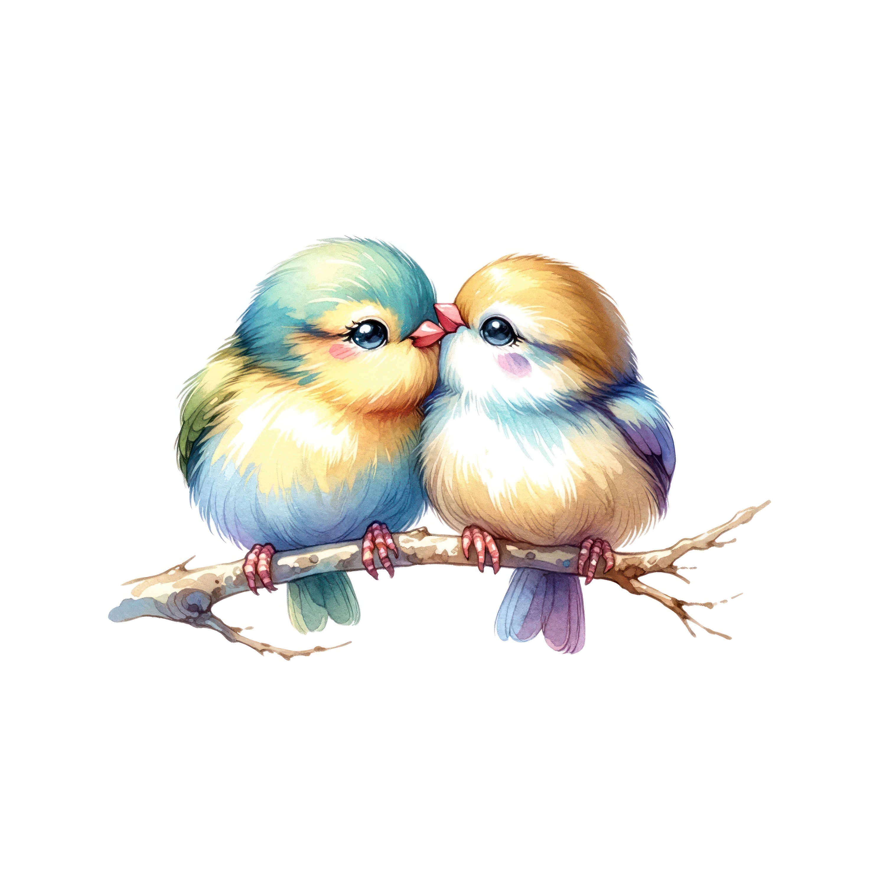 Love Birds Perched on a Branch Clipart, 10 High Quality Pngs, Valentine ...