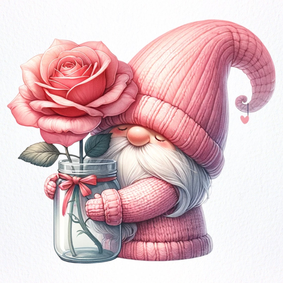 Watercolor Gnome With Pink Rose Clipart 10 High-quality Pngs Digital ...