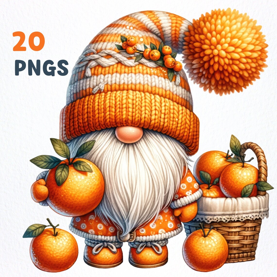 Watercolor Orange Gnome Clipart Bundle 20 High-quality Pngs Orange ...