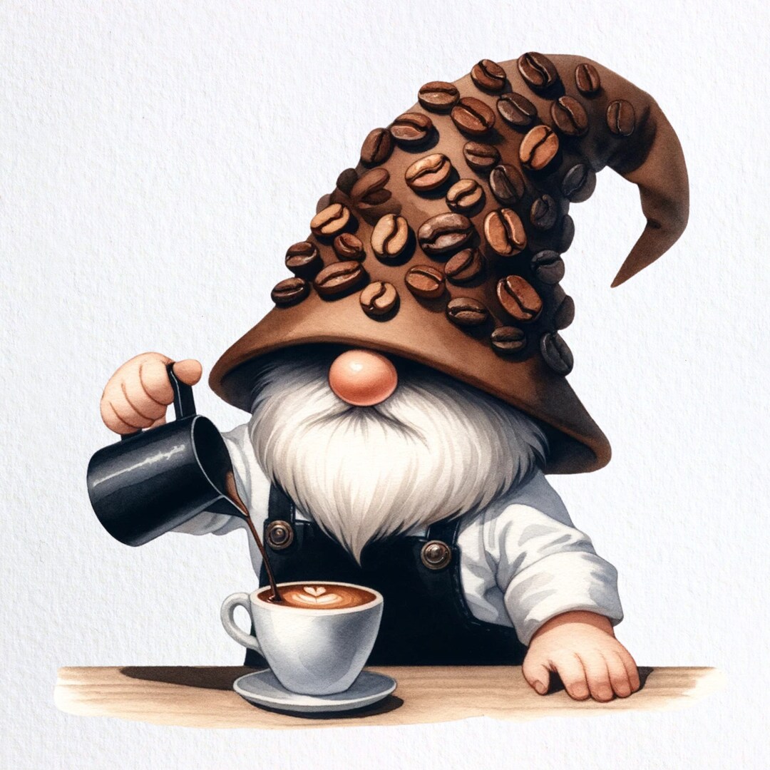 Watercolor Coffee Bean Gnomes, Coffee Gnomes Png, Coffee Latte Gnome ...
