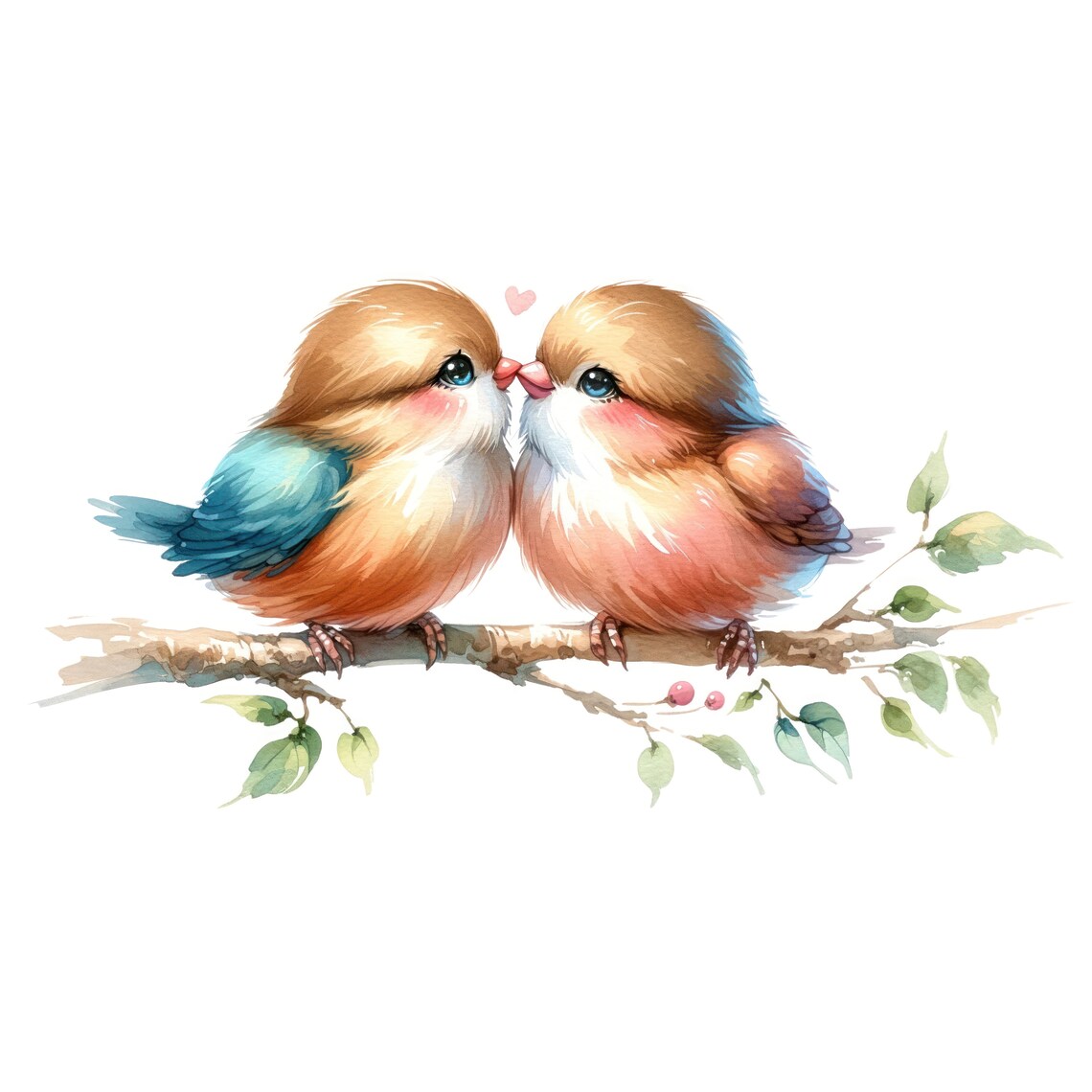Love Birds Perched on a Branch Clipart, 10 High Quality Pngs, Valentine ...
