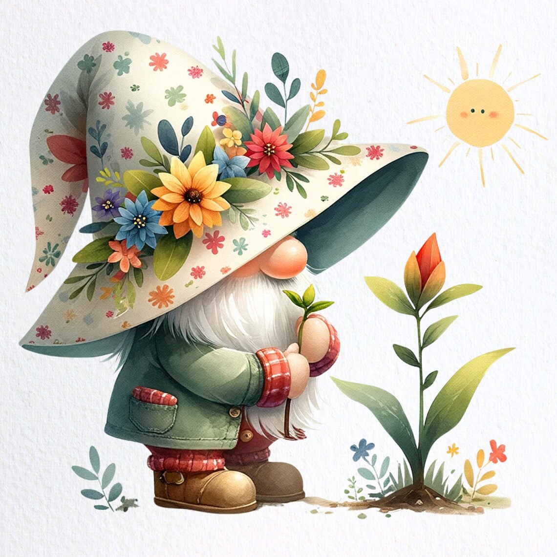 Spring Gnomes Clipart Bundle, 25 High Quality Pngs, Watercolor Clipart ...