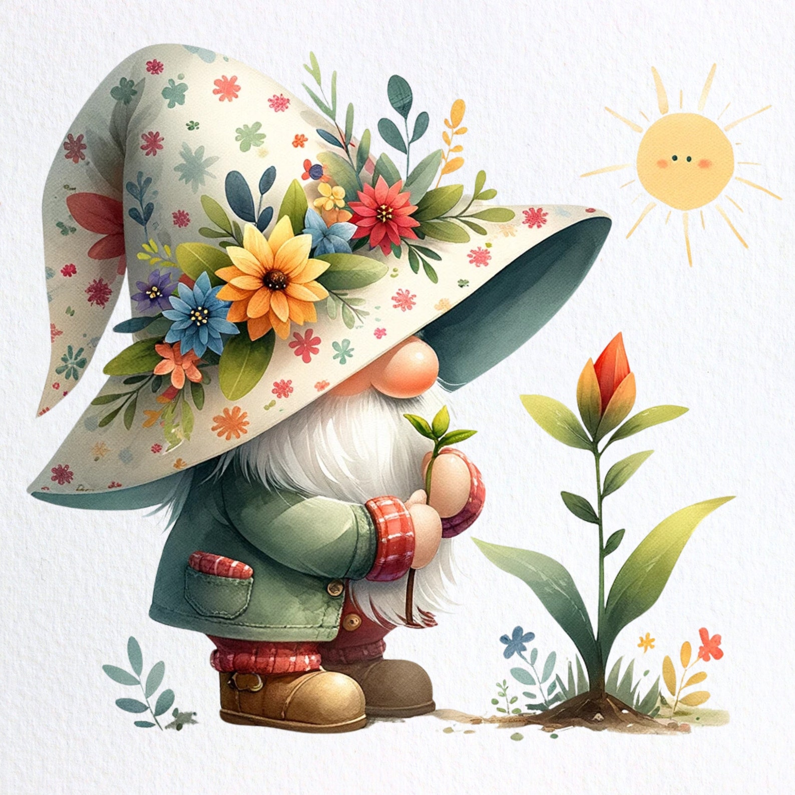 Spring Gnomes Clipart Bundle, 25 High Quality Pngs, Watercolor Clipart ...