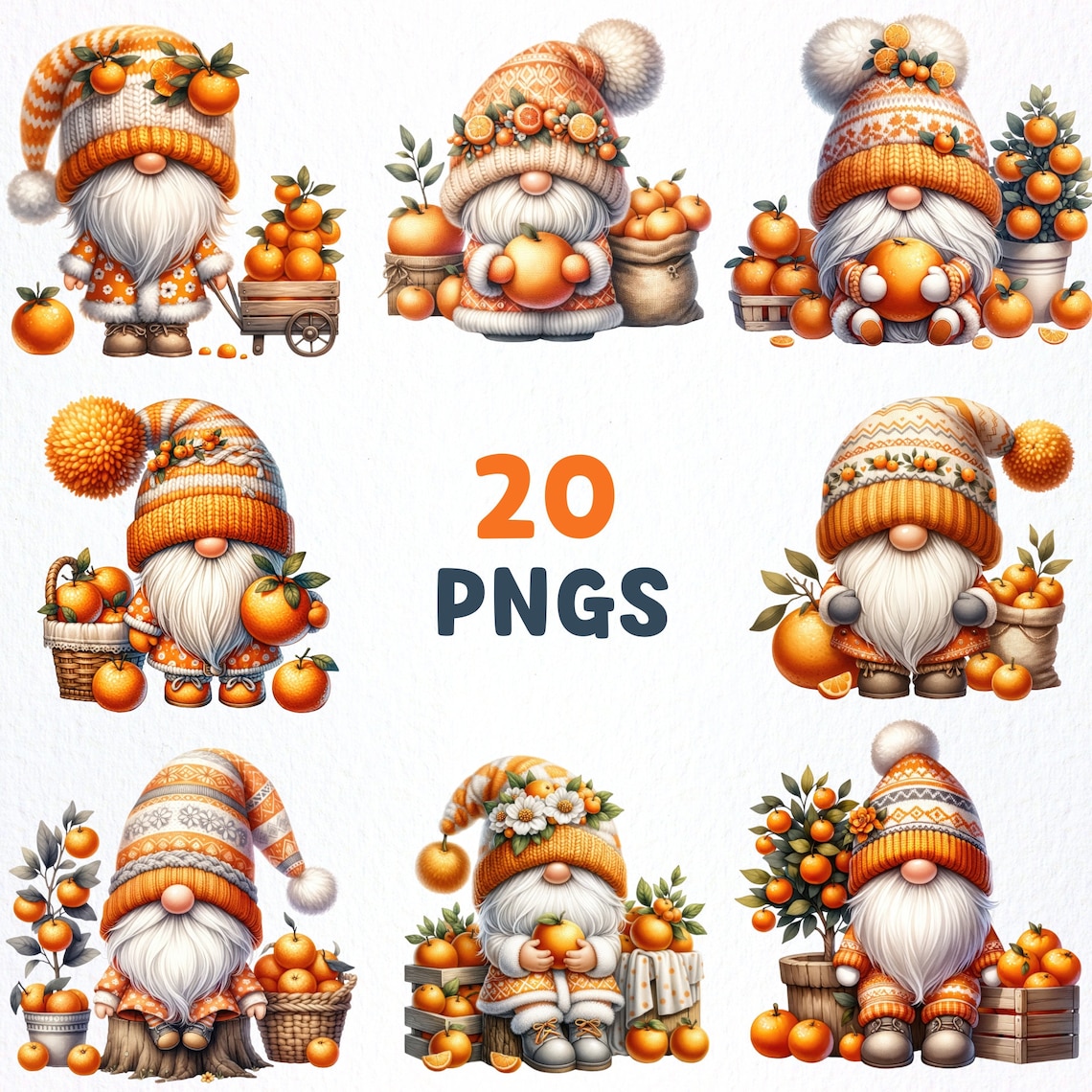Watercolor Orange Gnome Clipart Bundle 20 High-quality Pngs Orange ...