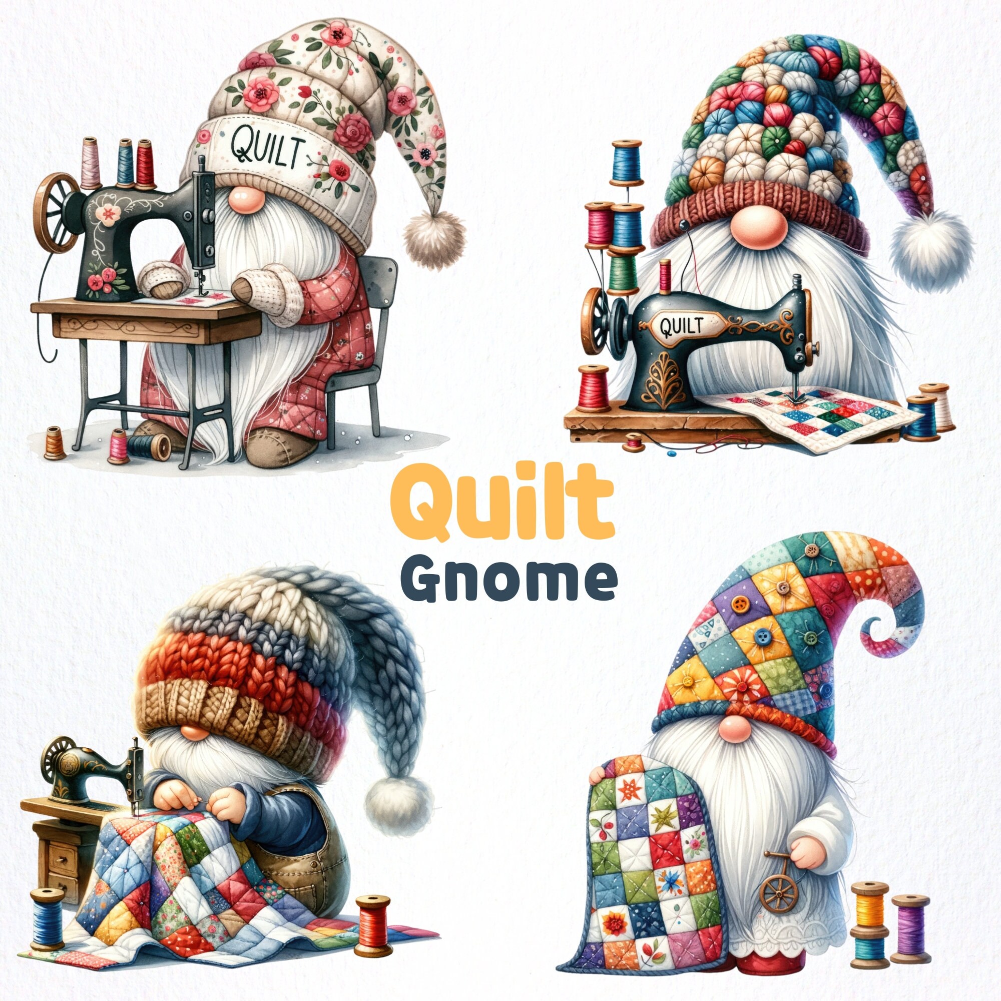 Quilt Gnomes Clipart Bundle 20 High-quality Pngs Quilt Gnome Clipart ...