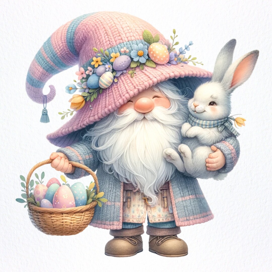 Watercolor Easter Gnomes, Easter Day Gnome Png, Easter Egg Gnome, Cute ...