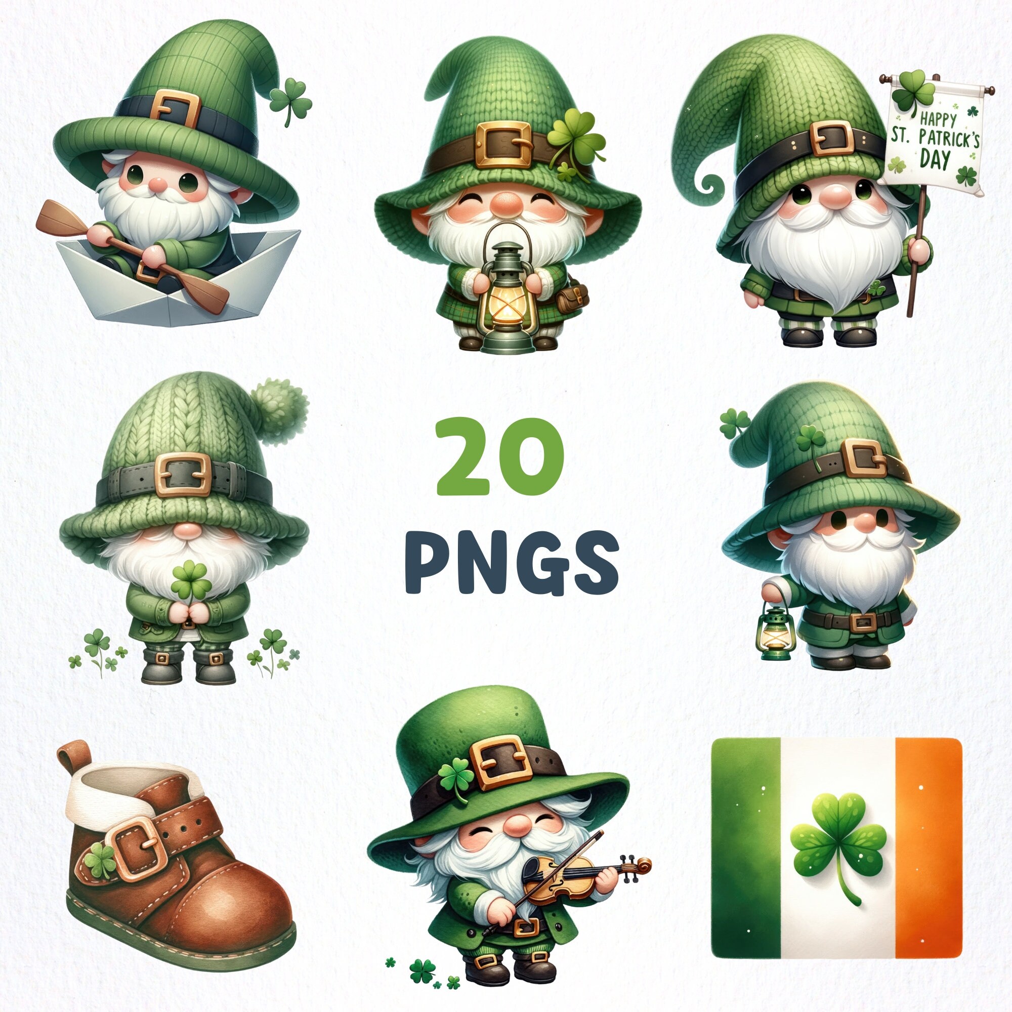 Cute St. Patrick's Gnomes Clipart Bundle 20 High-quality Pngs Cute St ...