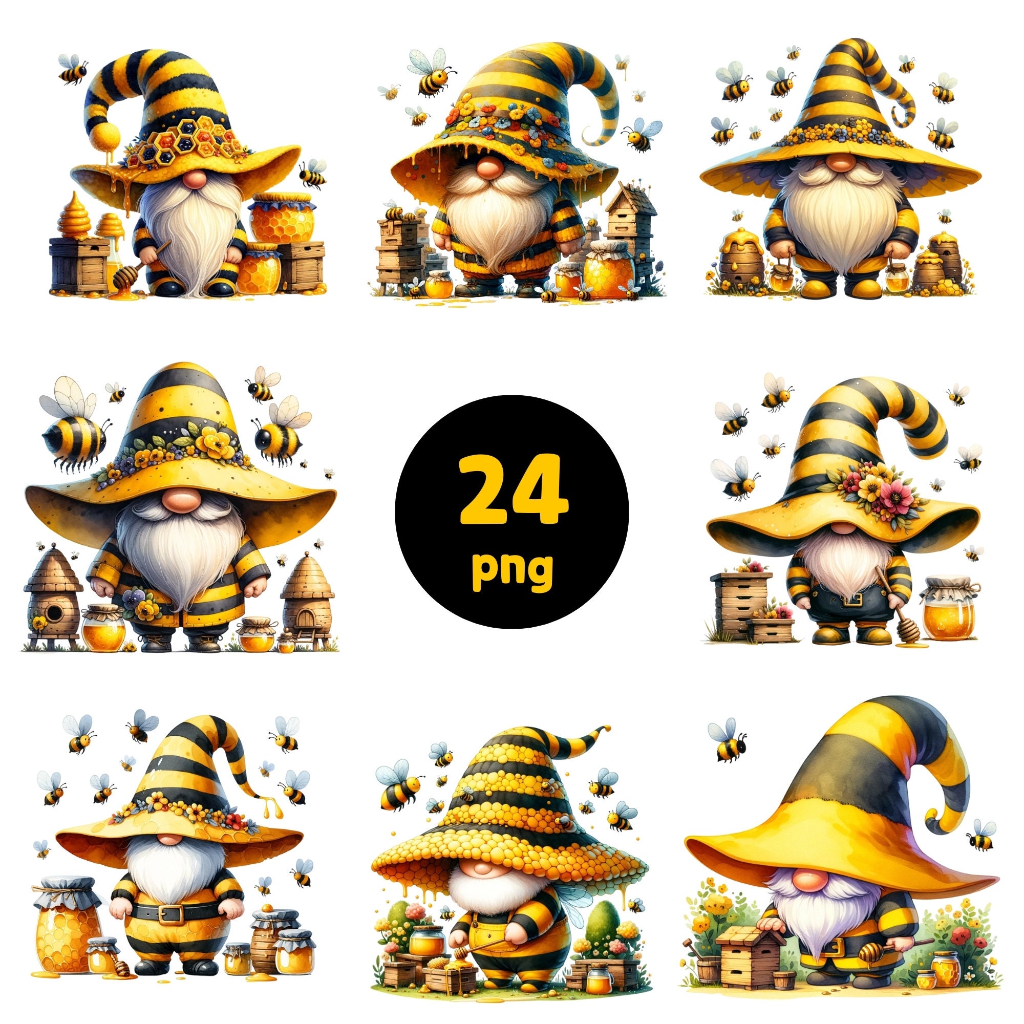 Watercolor Honey Bee Gnomes, Bee Gnome Png, Bumblebee Gnomes, Cute ...