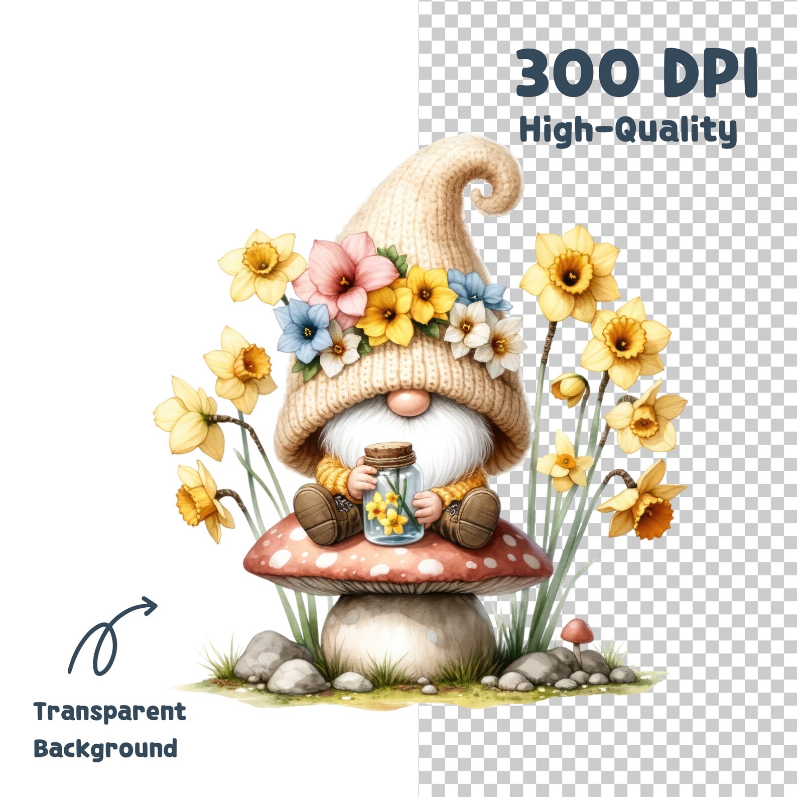 Watercolor Daffodil Flower Gnome Clipart PNG Bundle 20 High-quality Pngs Nursery Decor, Nursery ...