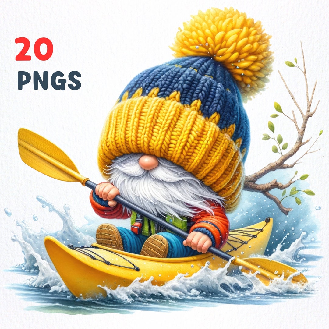 Watercolor Kayak Gnome Clipart PNG Bundle | 20 High-quality Pngs ...