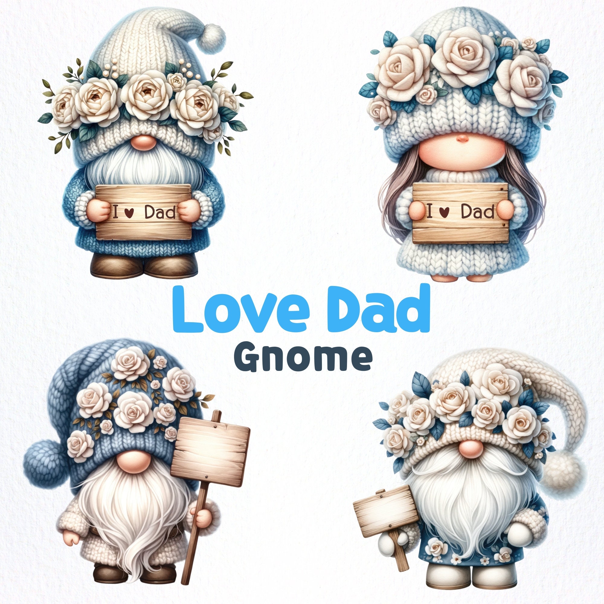 Watercolor Love Dad Gnome Clipart Bundle 20 High-quality Pngs Father's ...