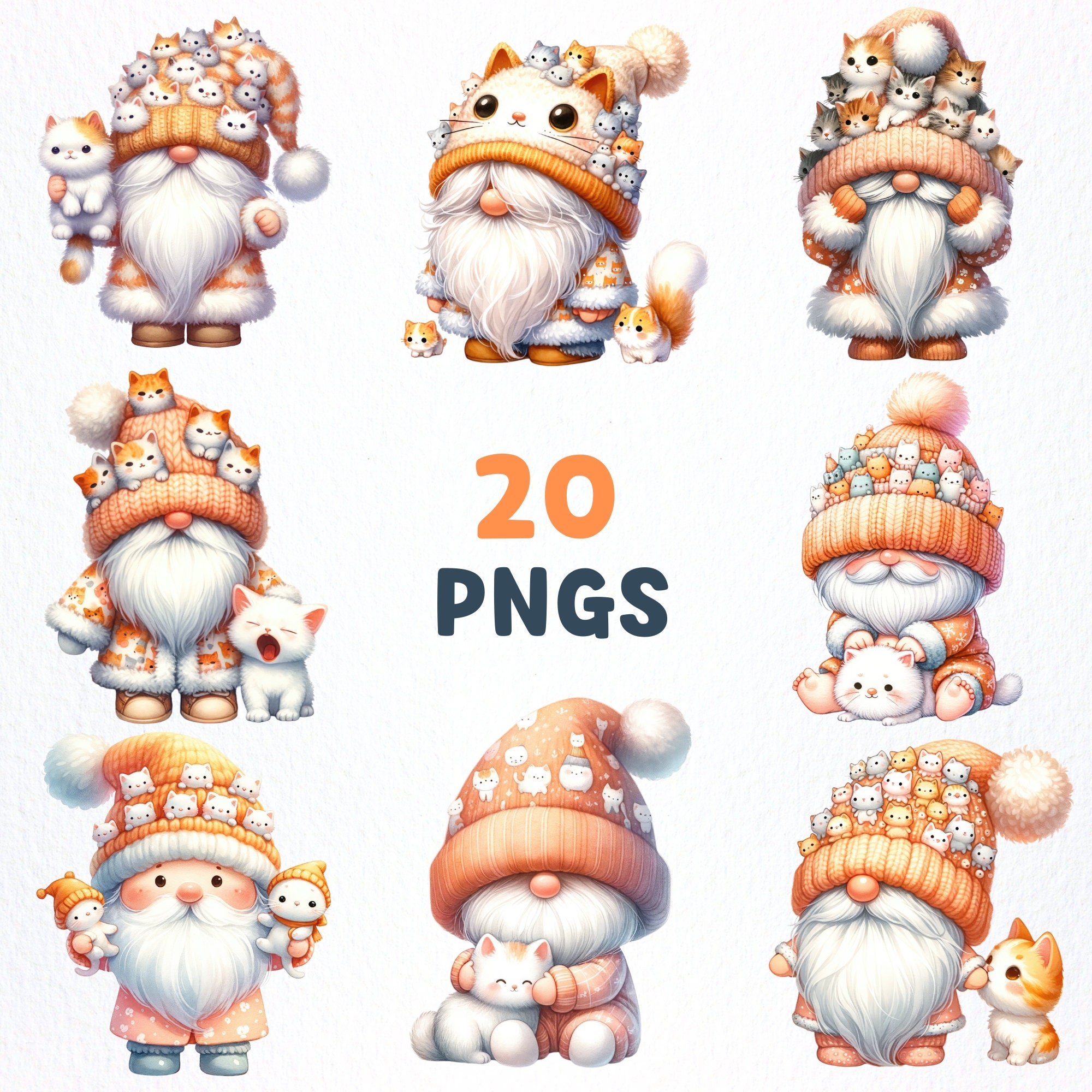 Watercolor Cat Lover Gnome Clipart Bundle 20 High-quality Pngs Cat ...