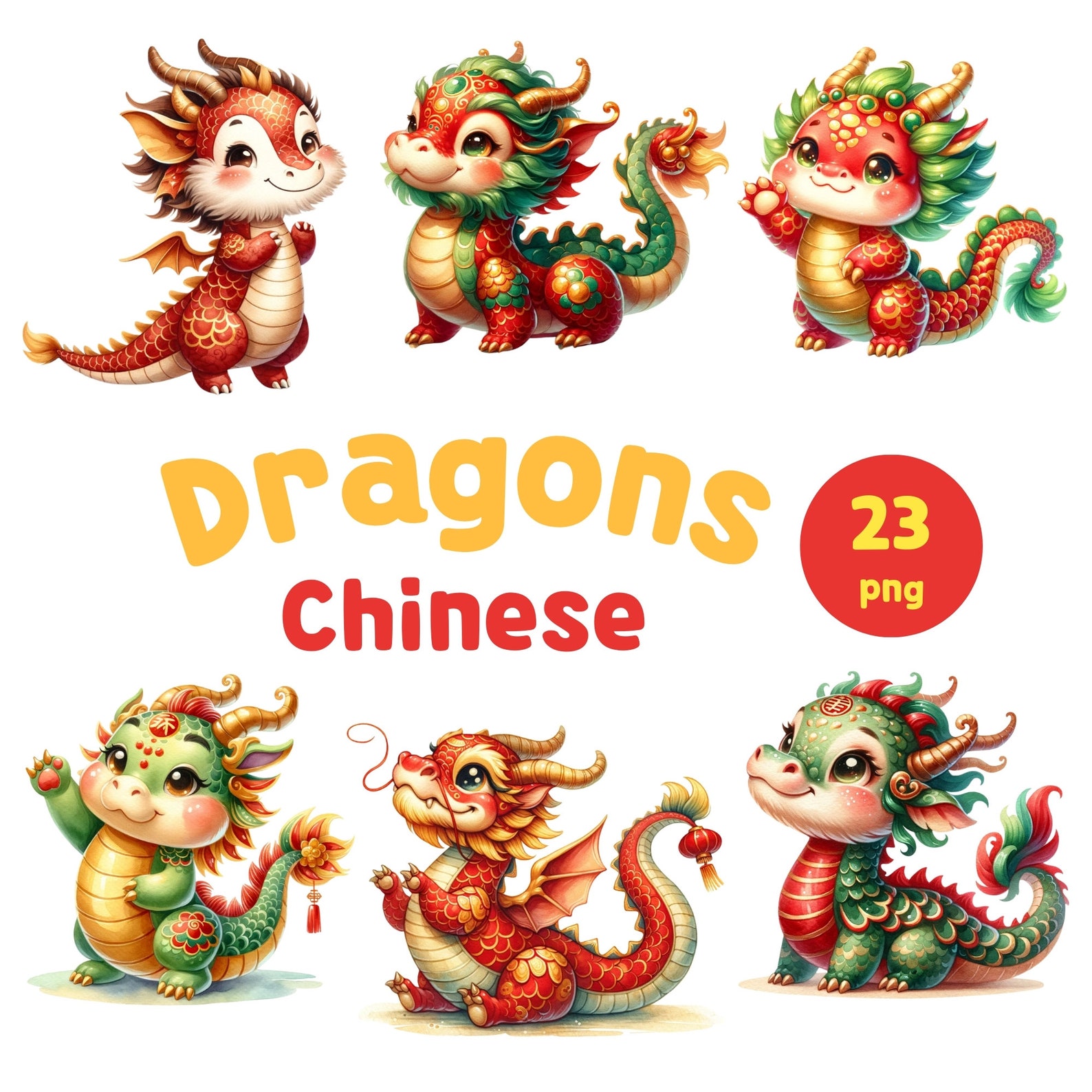 Chinese Dragon Clipart Bundle, 23 High Quality Pngs, Chinese New Year ...