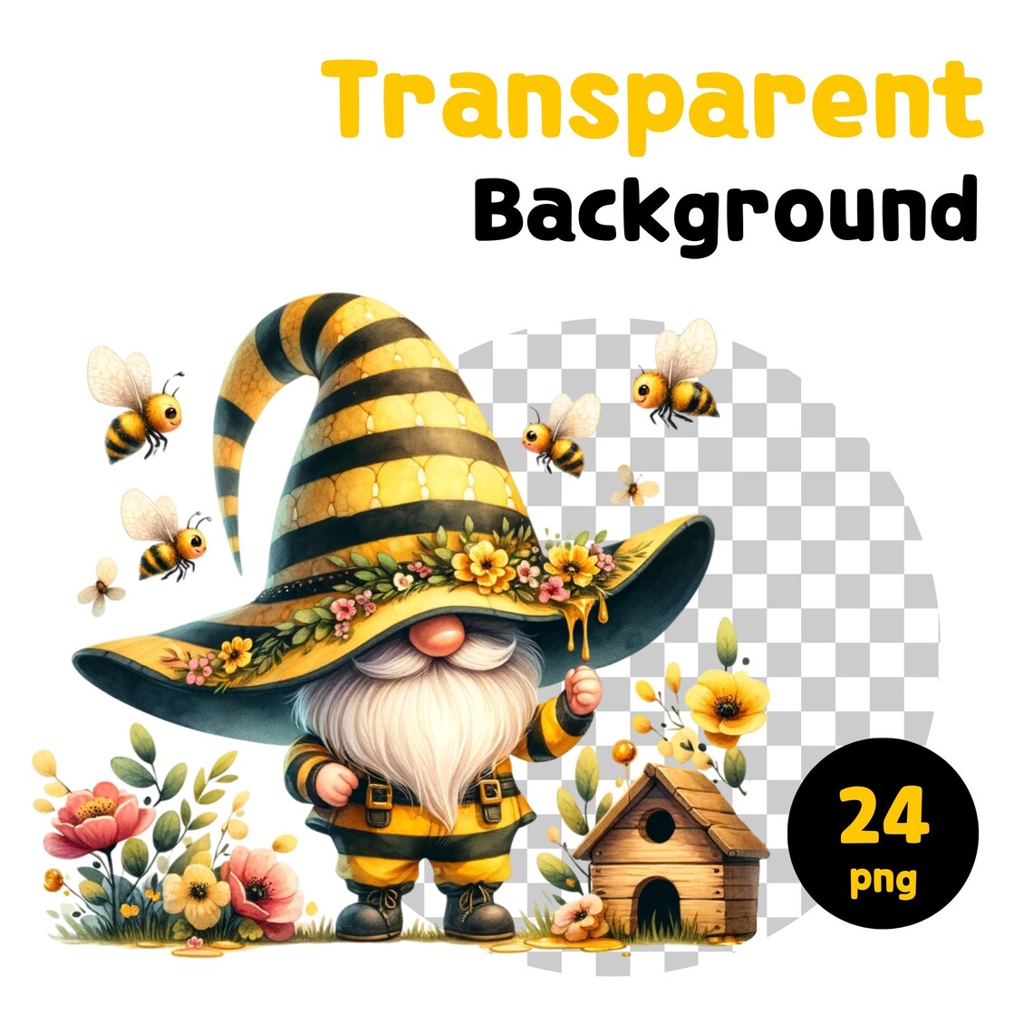 Watercolor Honey Bee Gnomes, Bee Gnome Png, Bumblebee Gnomes, Cute ...