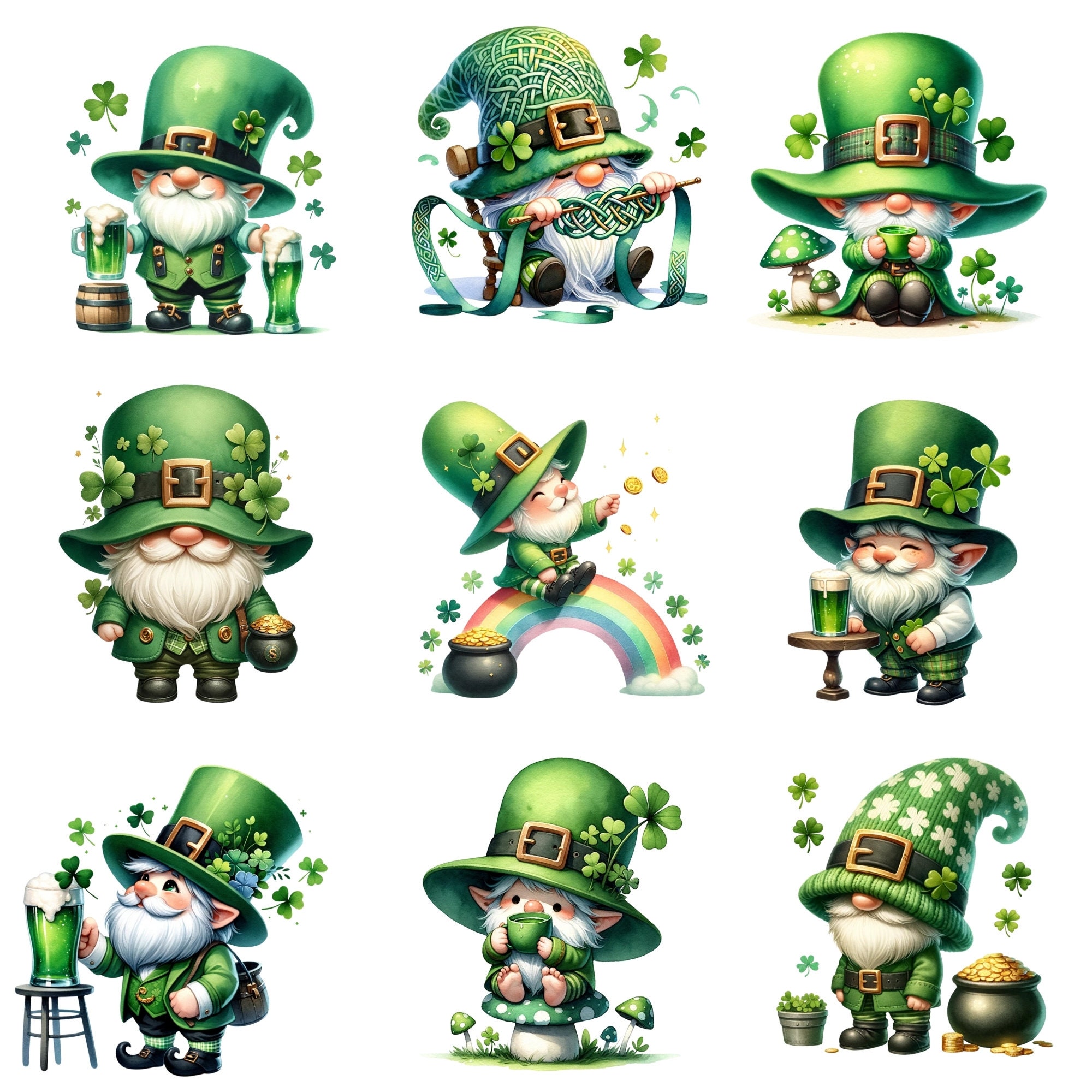 Watercolor St. Patrick's Day Gnomes, Saint Patricks Gnomes Png, St ...